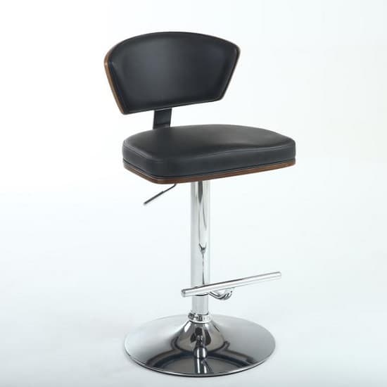 Mantis Bar Stool In Black PU And Walnut With Chrome Base | Furniture in ...