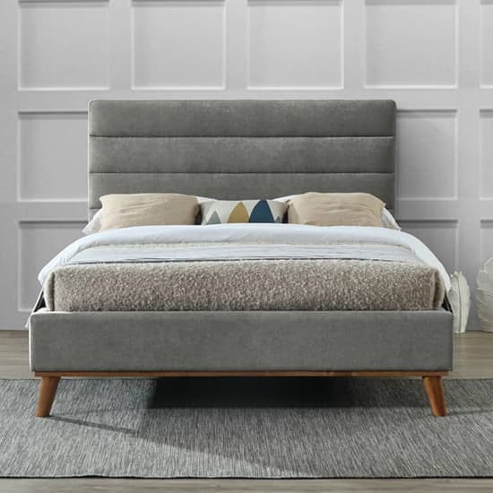 Mayfair Fabric King Size Bed In Light Grey With Oak Wooden Legs ...