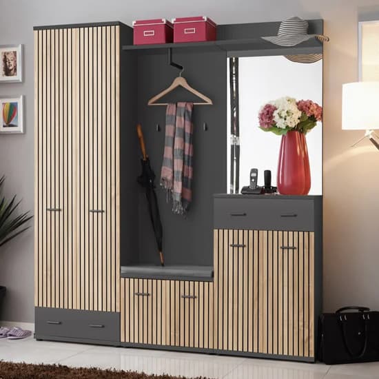 Moena Wooden Hallway Storage Cabinet 2 Doors In Anthracite | Furniture ...