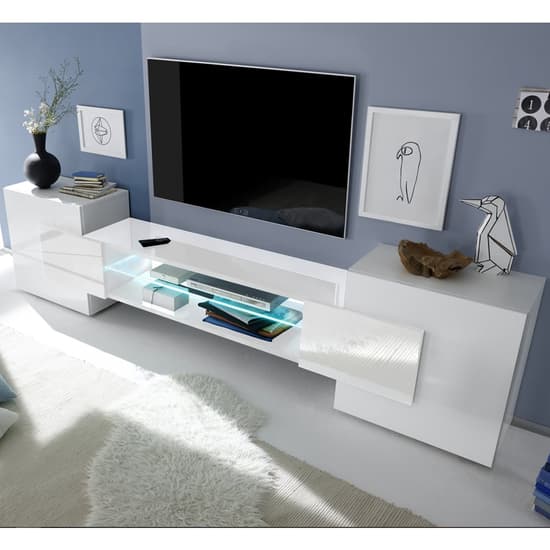 Nevaeh White High Gloss TV Stand With 2 Doors And LED Lights ...