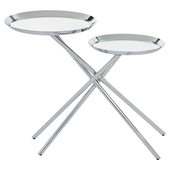 Orizone Silver Mirrored Metal Side Table With Cross Leg Base ...