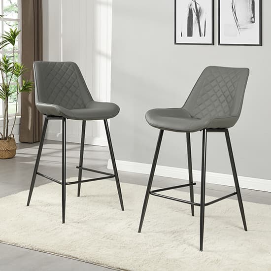 Oston Grey Faux Leather Bar Chairs With Anthracite Legs In Pair ...