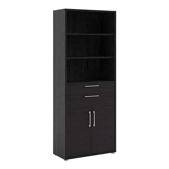 Prax Tall 2 Drawers 2 Doors Office Storage Cabinet In Black | Furniture ...
