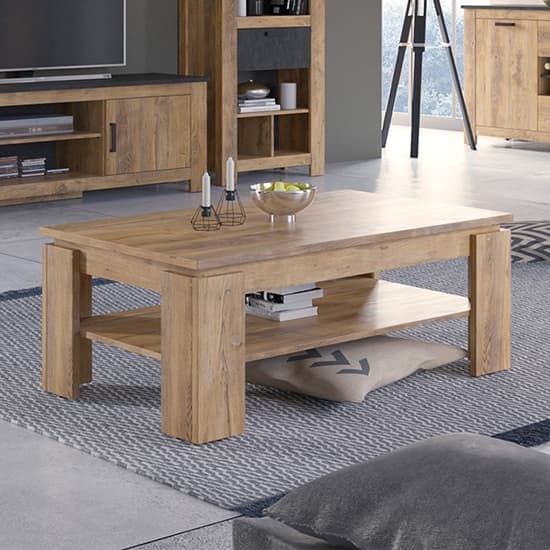 Rapilla Rectangular Wooden Coffee Table In Chesnut | Furniture in Fashion