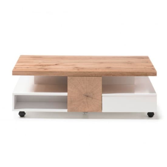 Rennes Wooden Rolling Coffee Table In Oak And White | Furniture in Fashion