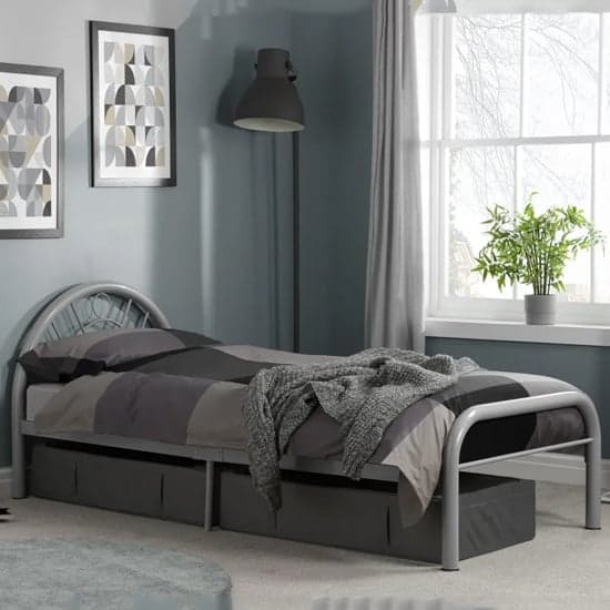 Salol Metal Single Bed In Silver | Furniture in Fashion