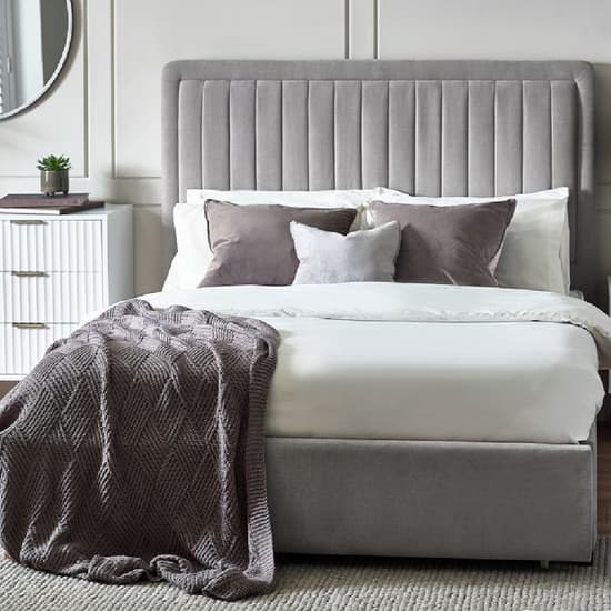 Sandy Fabric King Size Bed With 1 Drawer In Grey | Furniture in Fashion