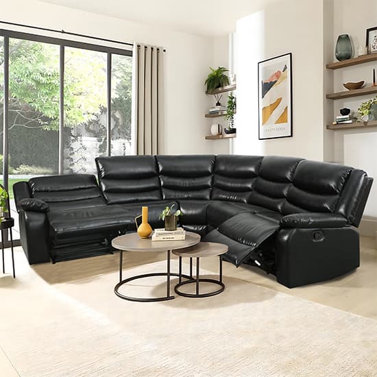 Sorreno Bonded Leather Recliner Corner Sofa In Black | Furniture in Fashion