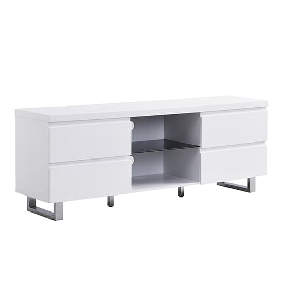 Sydney High Gloss TV Stand In White With 4 Drawers | Furniture in Fashion