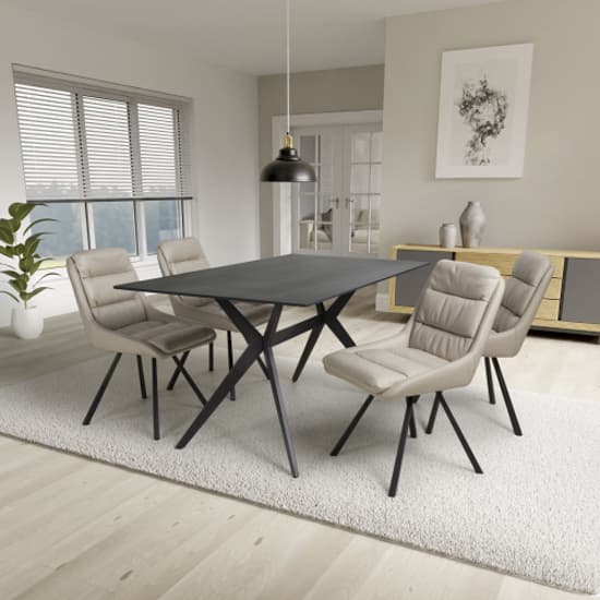 Tarsus 1.6m Black Dining Table With 4 Addis Cream Chairs | Furniture in ...