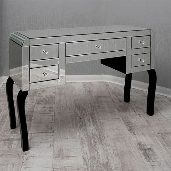 Teara Clear Glass Dressing Table With 5 Drawers In Mirrored | Furniture ...