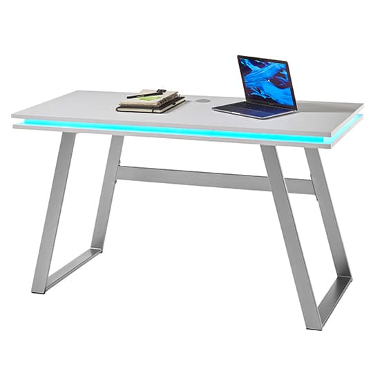 Tiflis Wooden Computer Desk In Matt White With LED Lighting | Furniture ...