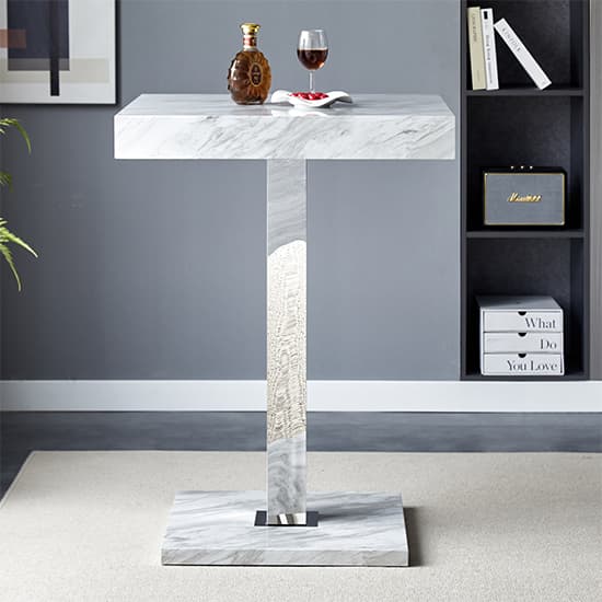 Topaz High Gloss Bar Table Square In Magnesia Marble Effect | Furniture ...