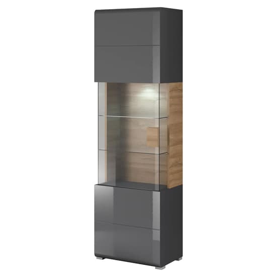 Torino High Gloss Display Cabinet 1 Door In Grey Oak With LED ...