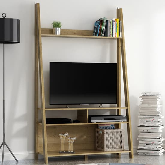 Travis Wooden Ladder TV Stand With 3 Shelves In Oak | Furniture in Fashion