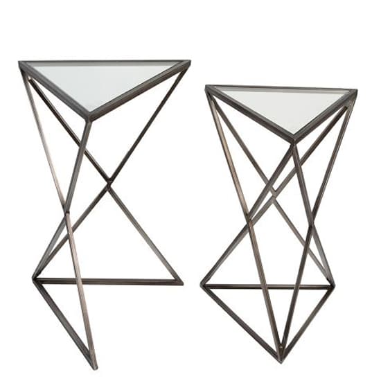 Triangle Clear Glass Top Set Of 2 Side Tables With Metal Frame ...