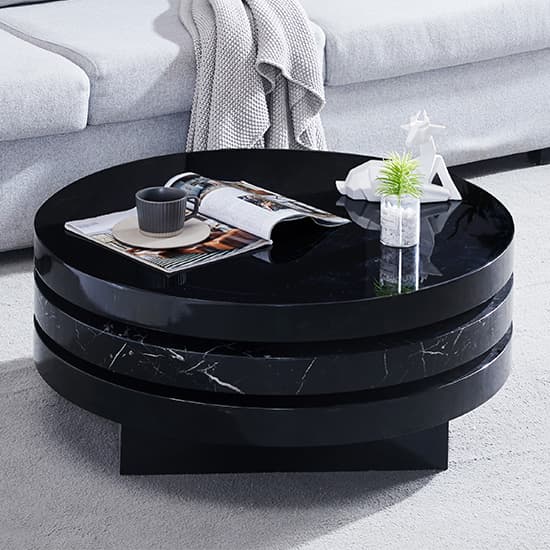 Triplo Round Rotating Coffee Table In Milano Marble Effect | Furniture ...