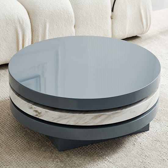 Triplo Round Rotating Coffee Table Grey Magnesia Marble Effect ...