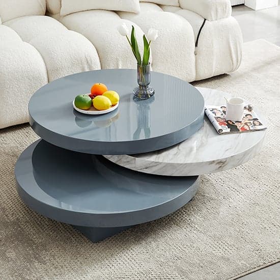 Triplo Round Rotating Coffee Table Grey Magnesia Marble Effect ...