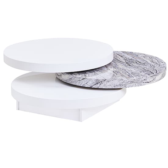 Triplo Round Rotating Coffee Table With Melange Marble Effect ...