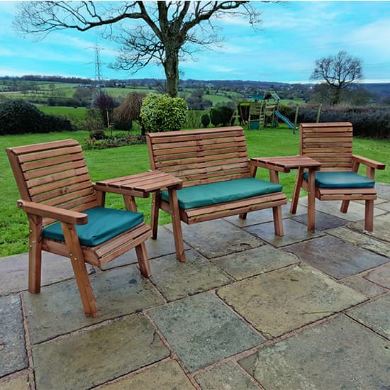 Vail Angled 2 Chairs And 2 Seater Bench With Green Cushions | Furniture ...