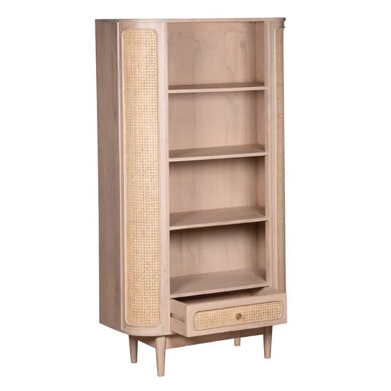 Varese Cane And Mango Wood Bookcase 3 Shelves 1 Drawer In Oak ...
