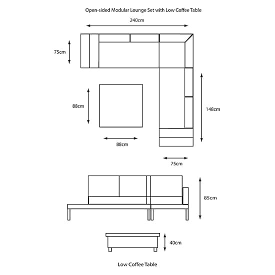 Vega Aluminium Open-Sided Modular Lounge Set In Grey | Furniture in Fashion