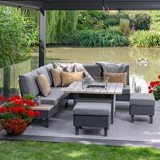 Vega Open-Sided Modular Dining Set With Firepit Table In Grey ...