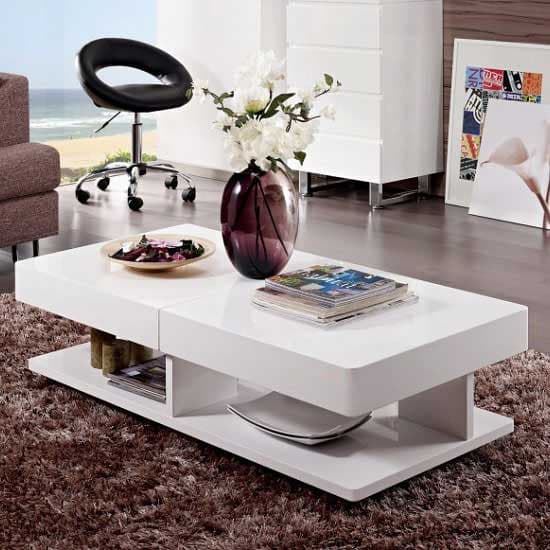 Verona Extending High Gloss Coffee Table With Storage In White ...