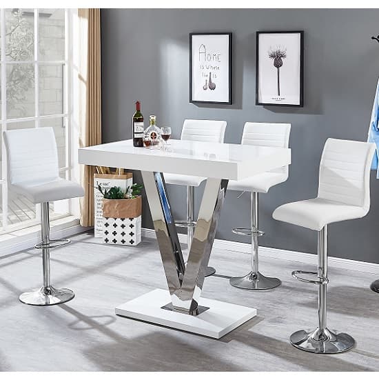 Vienna White High Gloss Bar Table With 4 Ripple White Stools ...