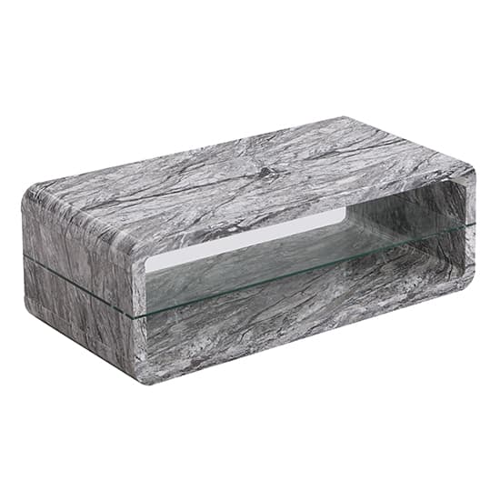 Xono High Gloss Coffee Table With Shelf In Melange Marble Effect ...