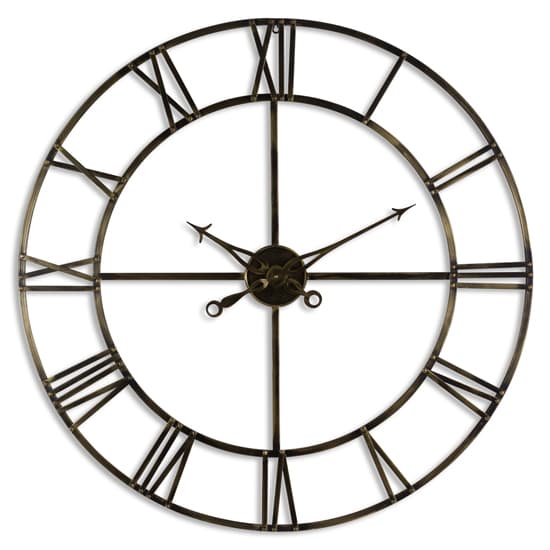 Zulia Large Skeleton Metal Wall Clock In Antique Brass | Furniture in ...
