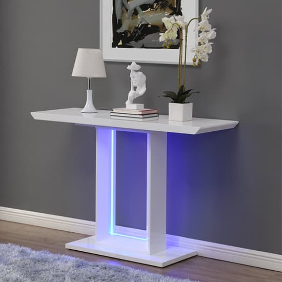 Atlantis High Gloss Console Table In White With LED Lighting Furniture in Fashion