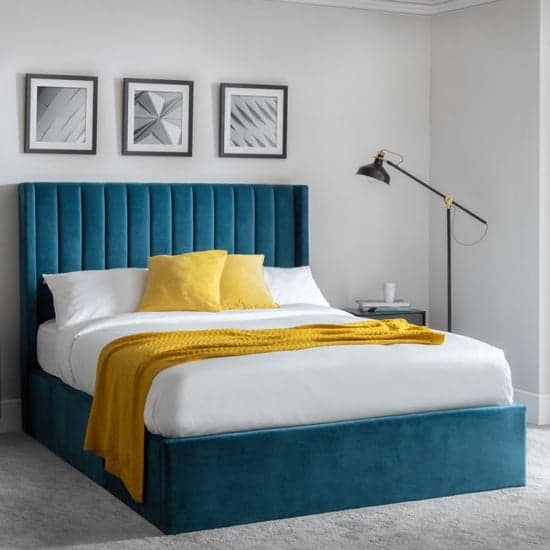 Laelia Velvet Storage Double Bed In Teal Furniture in Fashion
