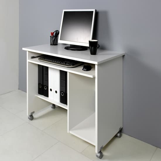Compact Computer Trolley In White With Rollers Furniture in Fashion