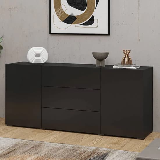 Azusa Wooden Sideboard With 2 Doors 3 Drawers In Matt Black | FiF