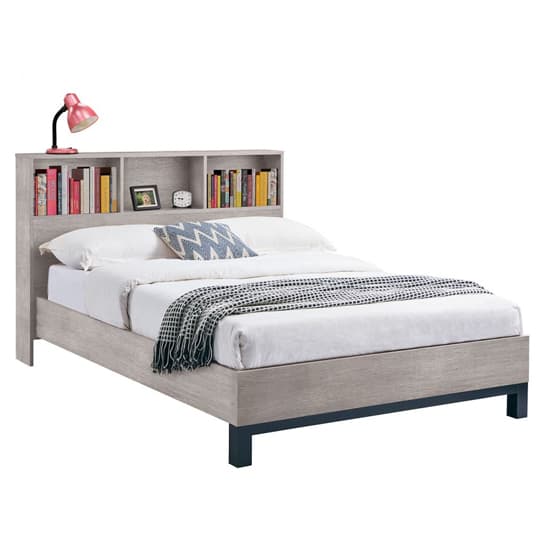 Baara Wooden Single Bed With Bookcase Headboard In Grey Oak | Furniture ...