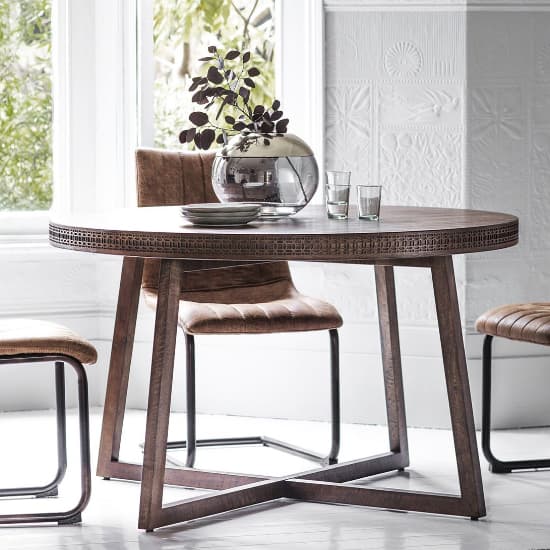 Bahia Wooden Round Dining Table In Brown | Furniture in Fashion