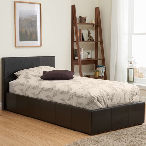 Beano Faux Leather Ottoman Storage Single Bed In Brown