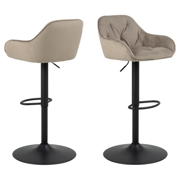 Bilbao Beige Fabric Bar Stools With Black Base In Pair