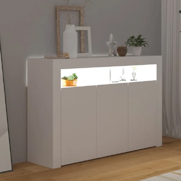 Brea Wooden Storage Cabinet In White With LED Lights | Furniture in Fashion