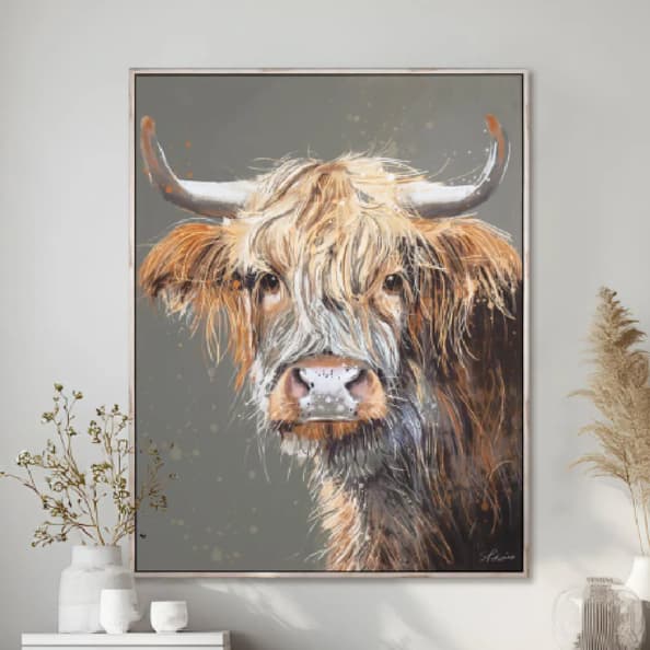 Bucyrus Large Canvas Highland Cow Wall Art In Oak Frame