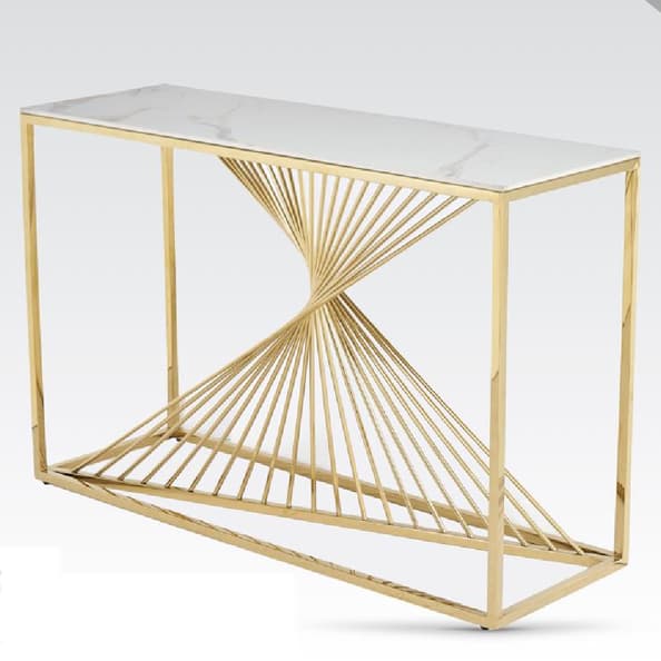 Carpi Sintered Stone Console Table With Gold Frame In White