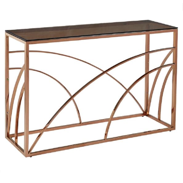 Cassis Glass Rectangular Console Table In Rose Gold