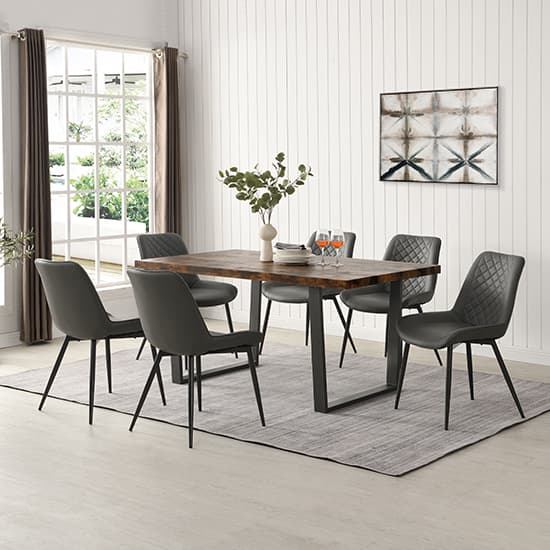 Constable Rustic Oak Wooden Dining Table 6 Oston Grey Chairs