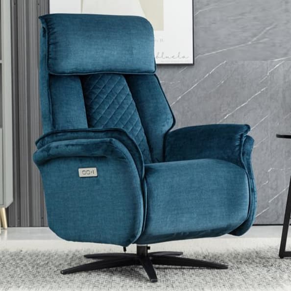 Edison Fabric Electric Recliner Chair In Ocean Blue