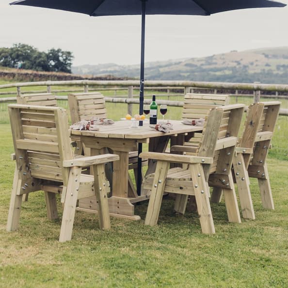 Erog Wooden Garden Dining Table With 6 Chairs In Natural