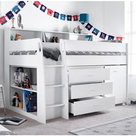 Essen Wooden Mid Sleeper Single Bunk Bed In White | Furniture in Fashion
