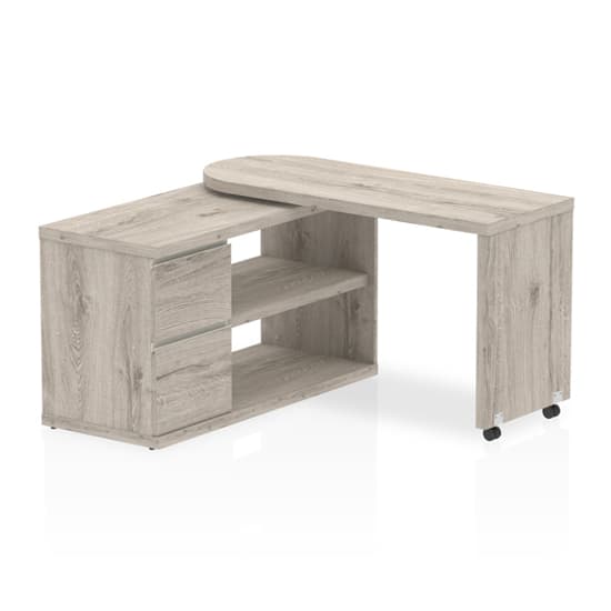 Fleur Wooden Rotating Storage Computer Desk In Grey Oak