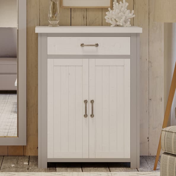Gilford Wooden Shoe Storage Cabinet With 1 Drawer In Greystone